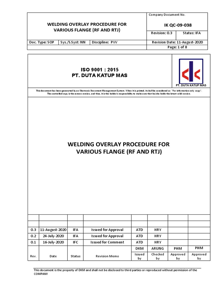 Weld Overlay Procedure For WN Flange 2'' #900 RTJ | PDF | Construction ...
