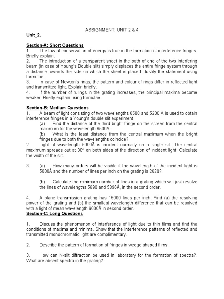 Physics I Assignment&Solution | PDF | Diffraction | Angular Resolution