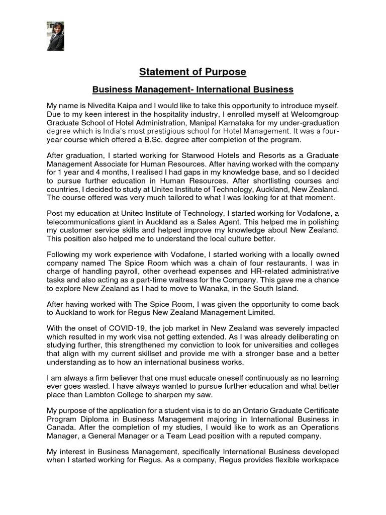 Statement of Purpose-Visa 2 | PDF | International Student