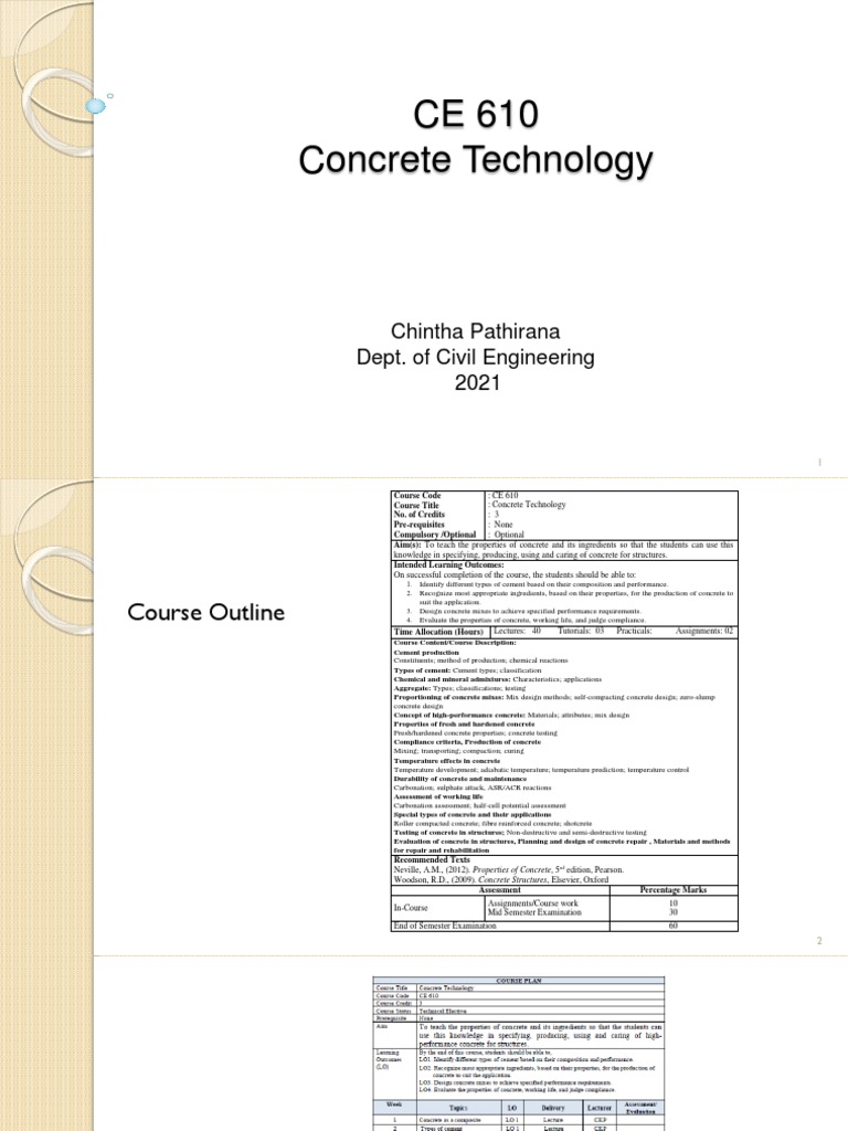 CE 610 Handout1 CKP July31 | PDF | Cement | Concrete