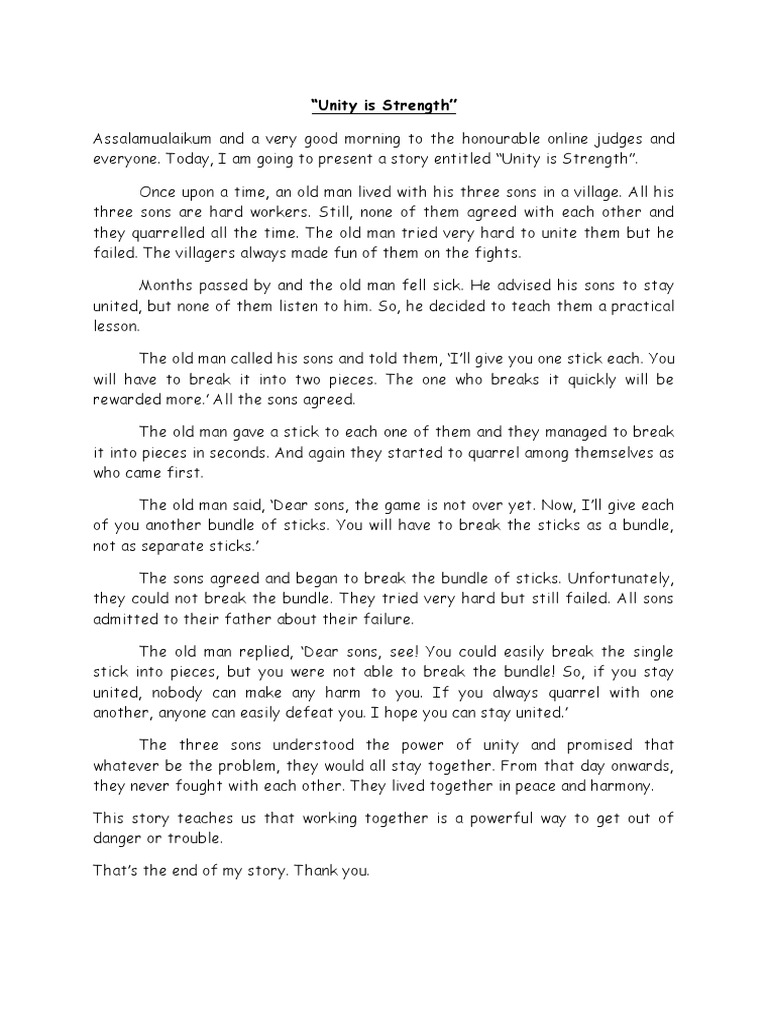 Unity Is Strength Story With Pictures