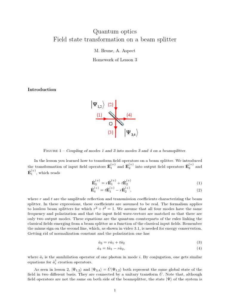 Quantum Optics Field State Transformation On A Beam Splitter | PDF | Eigenvalues And ...