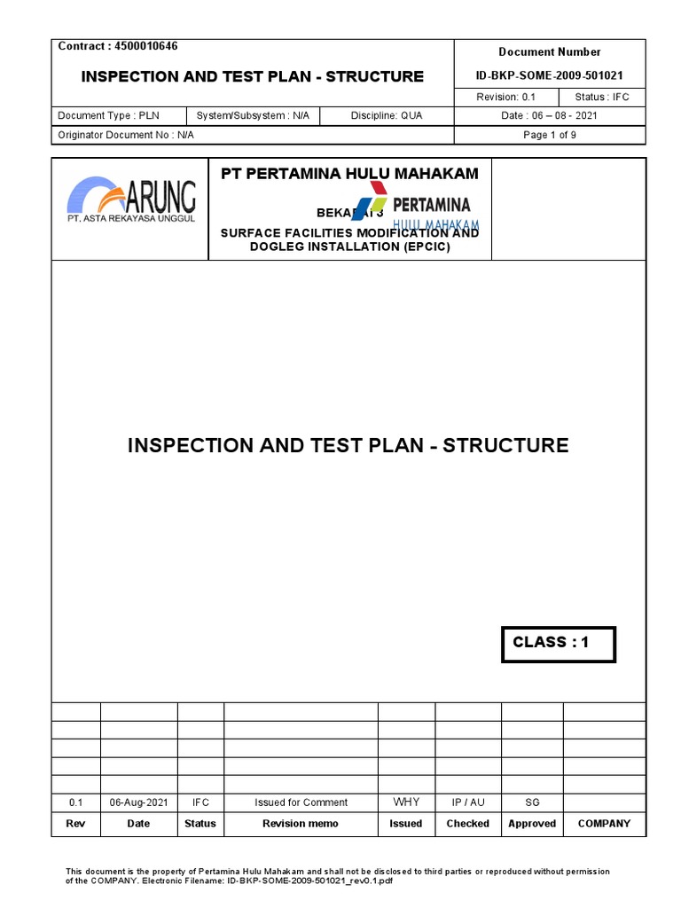 Inspection and Test Plan - Structure | Download Free PDF ...