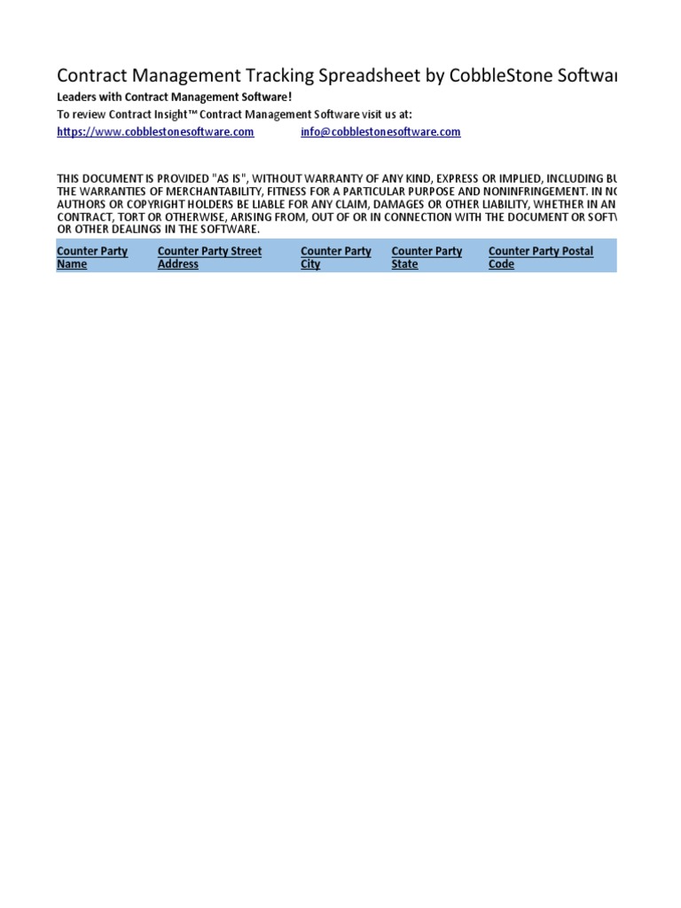 Contract Management Tracking Spreadsheet Template | PDF