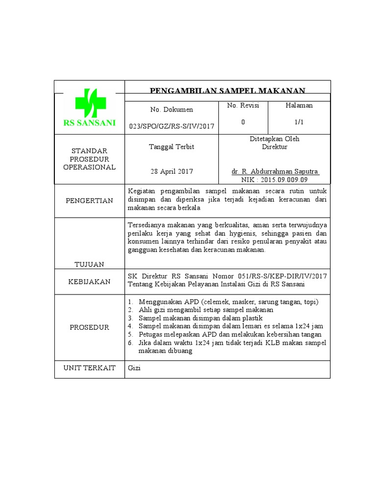 023 Pengambilan Sampel Makanan | PDF