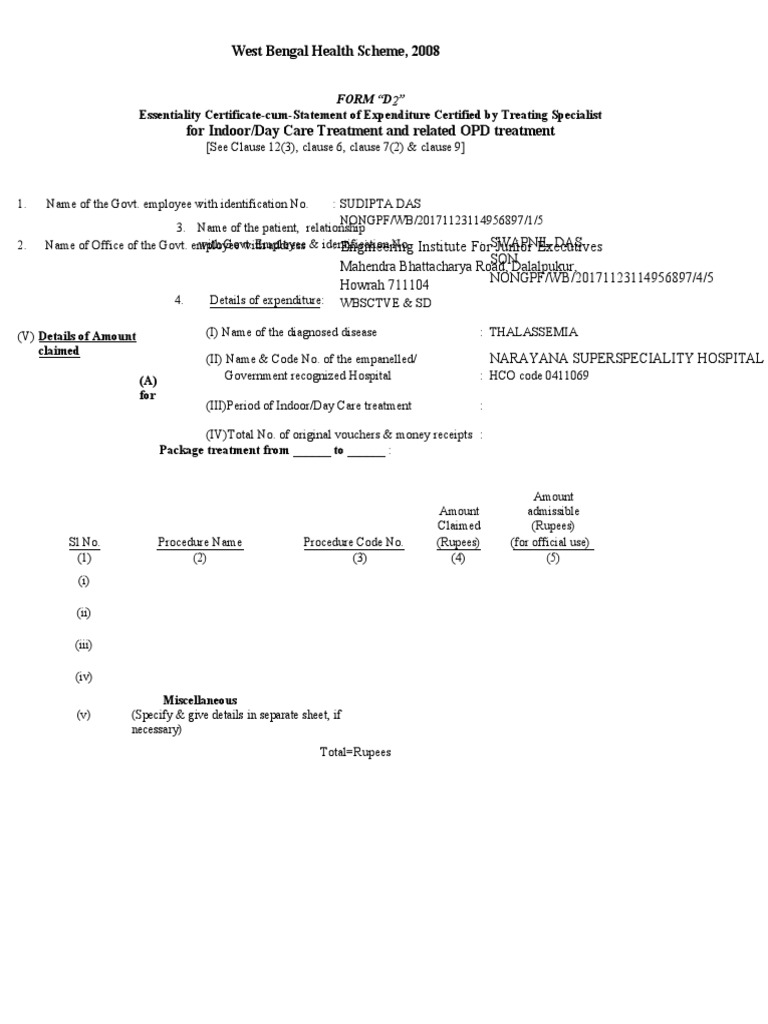 Form D2 | PDF | Clinical Medicine | Medical Specialties
