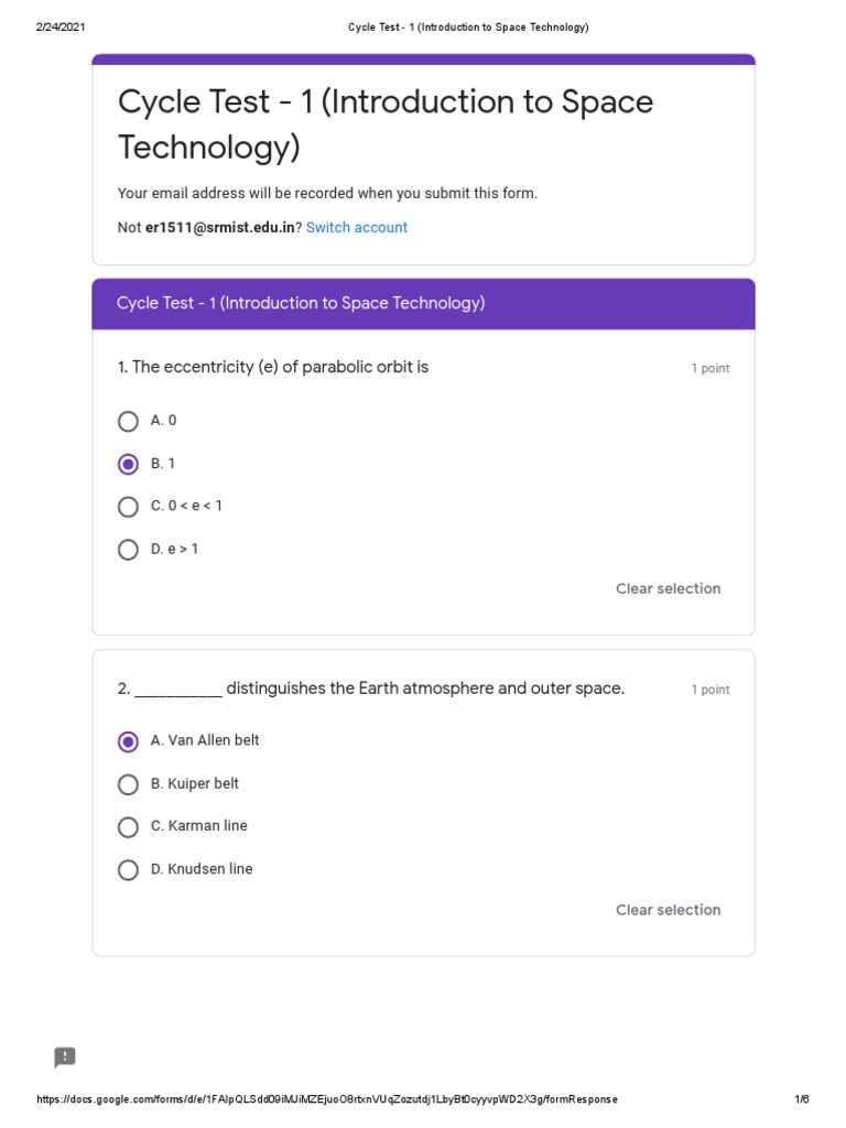 Cycle Test - 1 (Introduction To Space Technology) | PDF | Orbit ...
