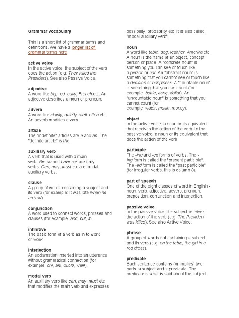 Longer List of Grammar Terms Here | PDF | Verb | Noun