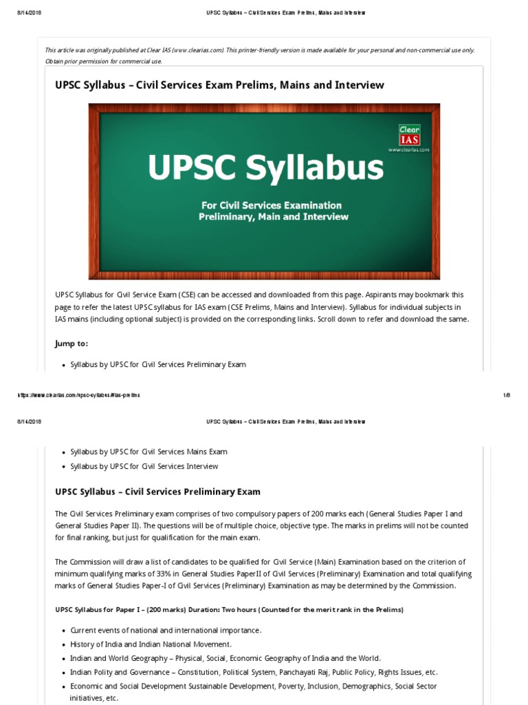 UPSC Syllabus - Civil Services Exam Prelims, Mains and Interview | PDF