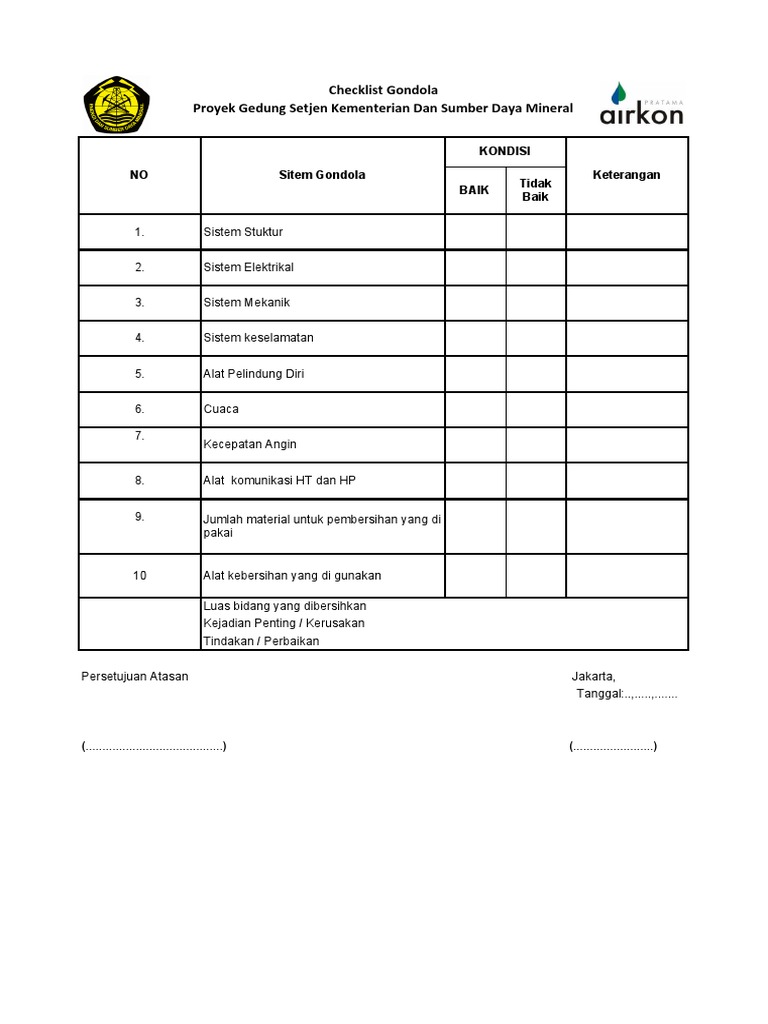 Checklist Inspeksi Gondola Keselamatan | PDF