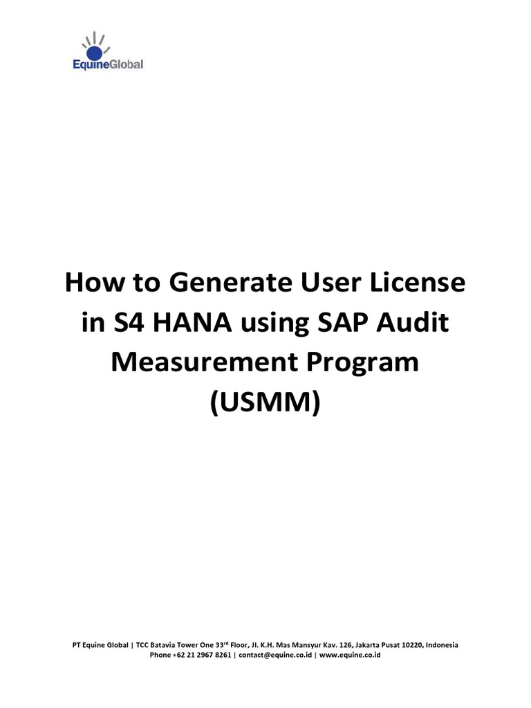 EQG-How To Generate User License in S4 HANA Using SAP Audit Measurement ...