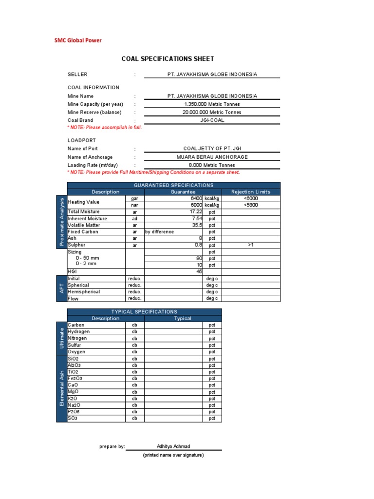 GAR Coal Specifications Overview | PDF | Coal | Nature
