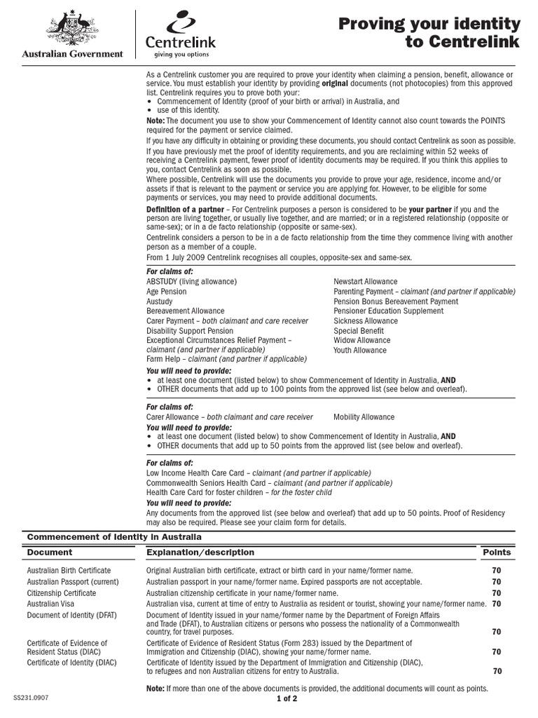 Centrelink Identity Document Requirements | PDF | Identity Document ...