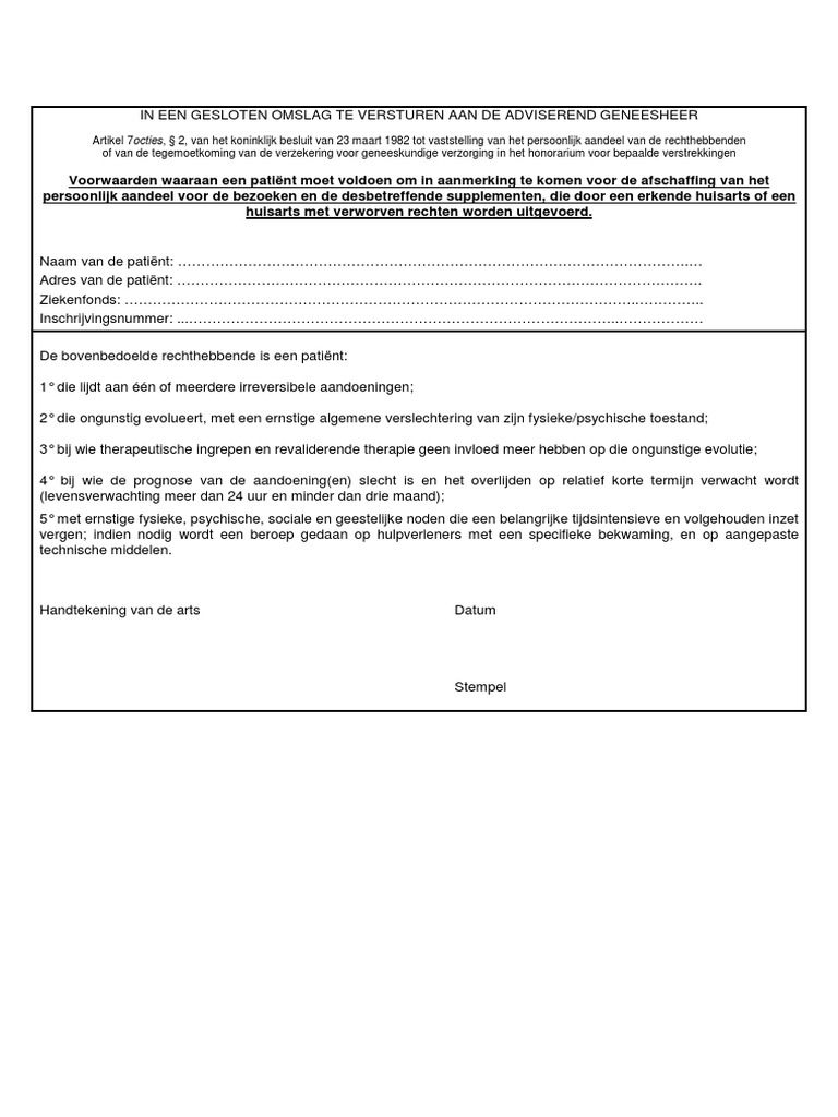 Formulier Tussenkomst Palliatief Patient | PDF