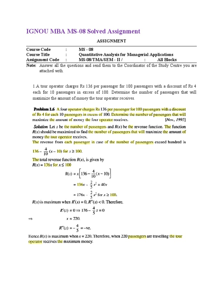 IGNOU MBA MS-08 Solved Assignment | PDF | Statistical Hypothesis ...
