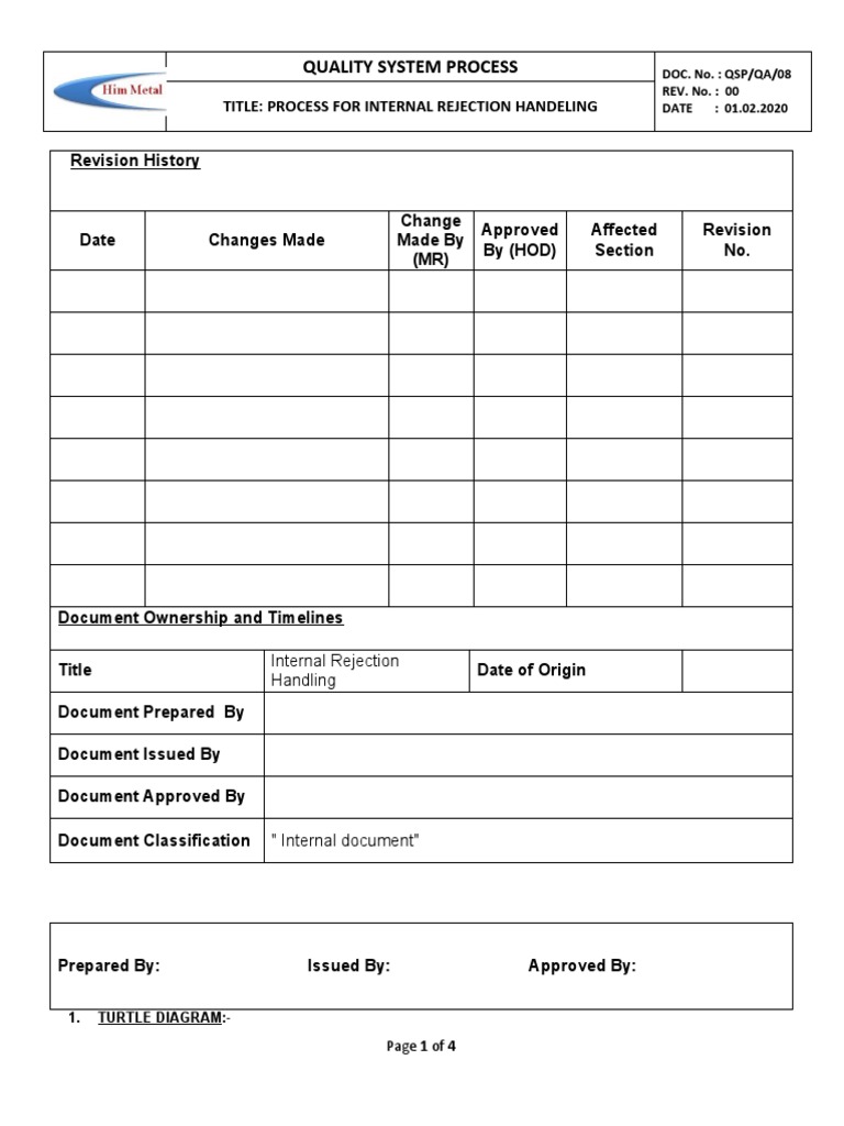 (QSP-QA-08) Process For Internal Rejection Handeling | PDF | Computing ...
