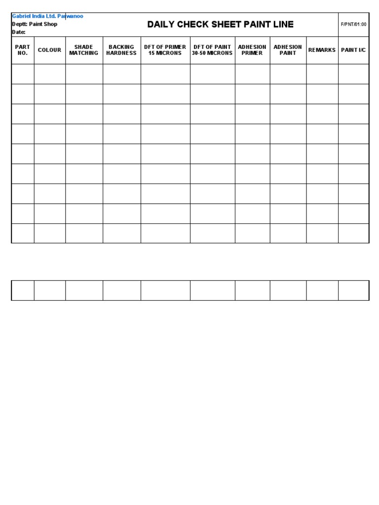 F-PNT-01 (Daily Check Sheet-Paint Line) | PDF