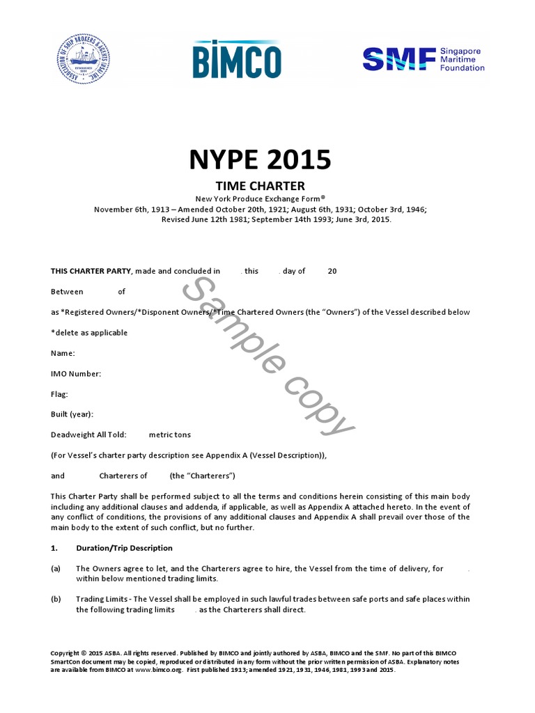 Sample Copy NYPE 2015 | PDF | Fuel Oil | Dangerous Goods