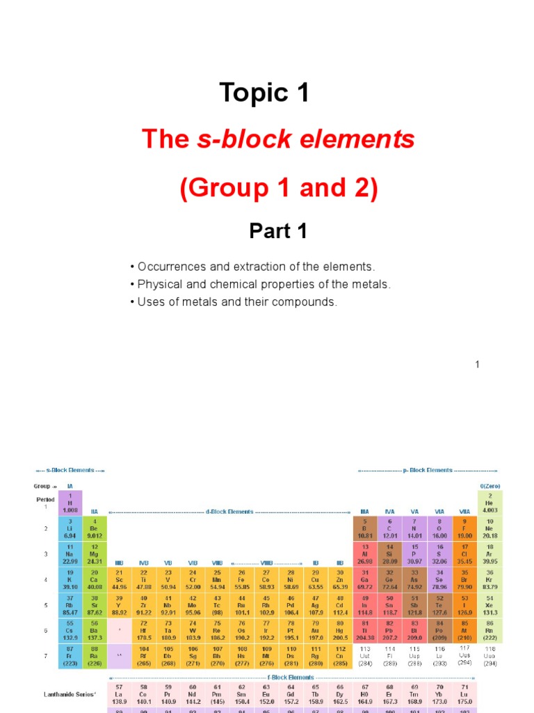 S-Block Elements Overview | PDF | Ion | Ionic Bonding