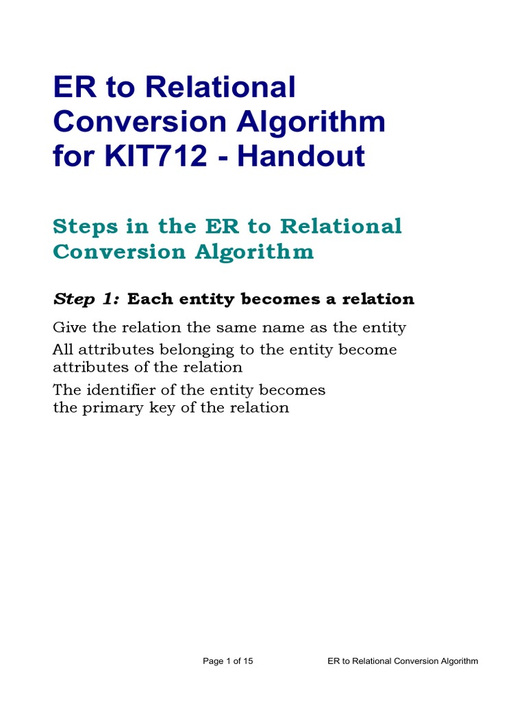 ER to Relational Conversion Steps Guide | PDF | Relational Database ...