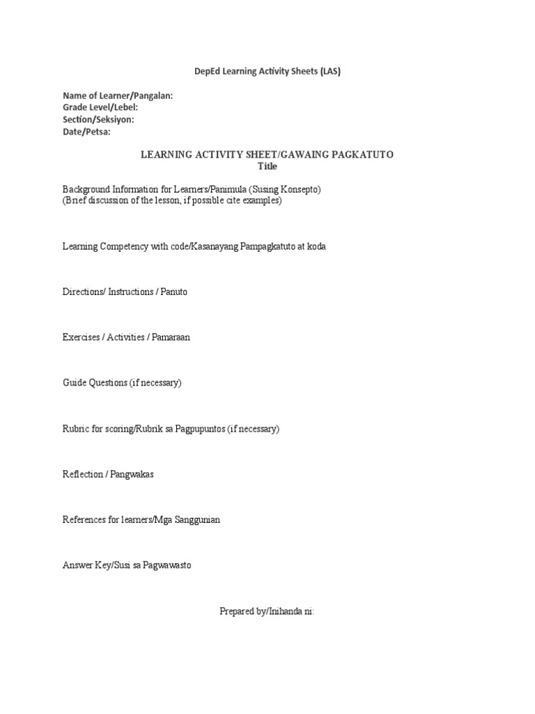 DepEd Learning Activity Sheets (LAS) | PDF | Career & Growth | Language ...