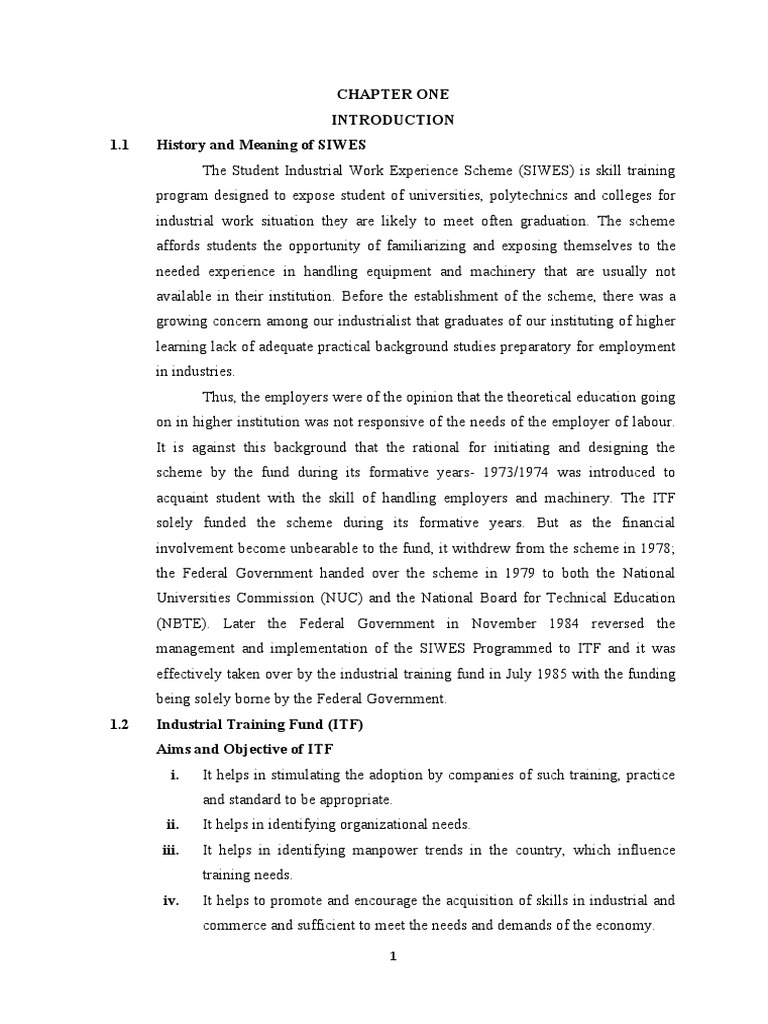 Chapter One 1.1 History and Meaning of SIWES | PDF | Loans | Banks