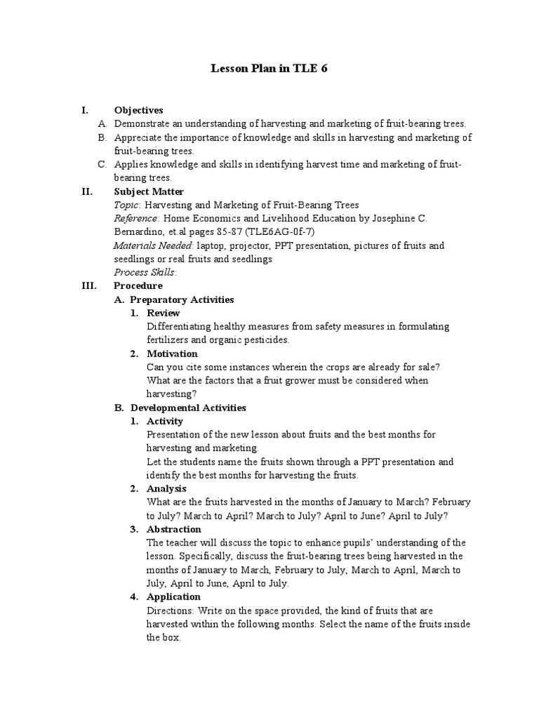 Harvesting and Marketing Local Fruits Lesson Plan | PDF | Harvest ...