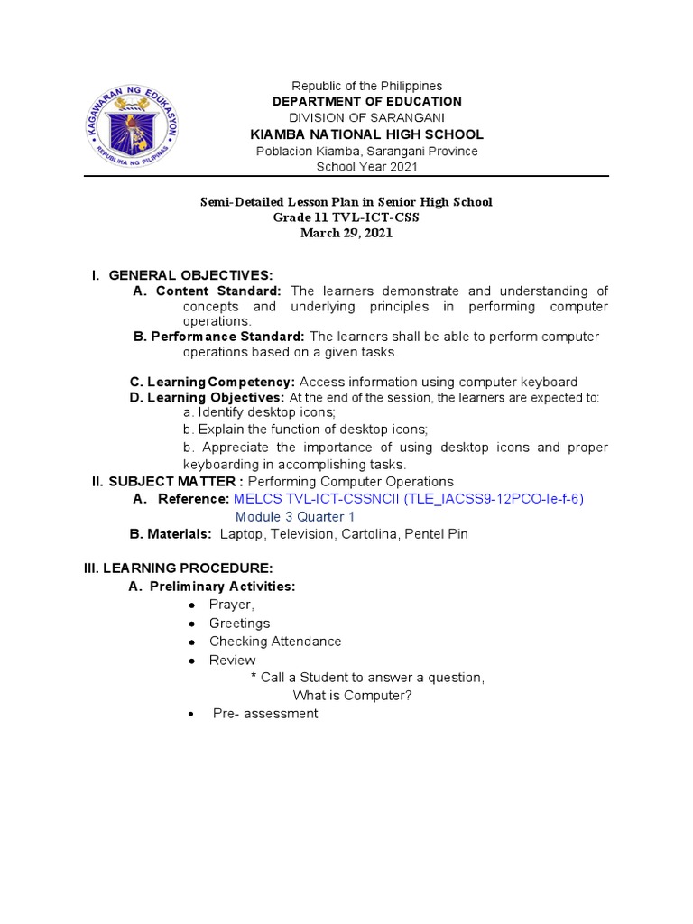TVL Ict Css Grade 11 Lesson Plan qrtr.1 Module 3 | PDF | Teachers ...