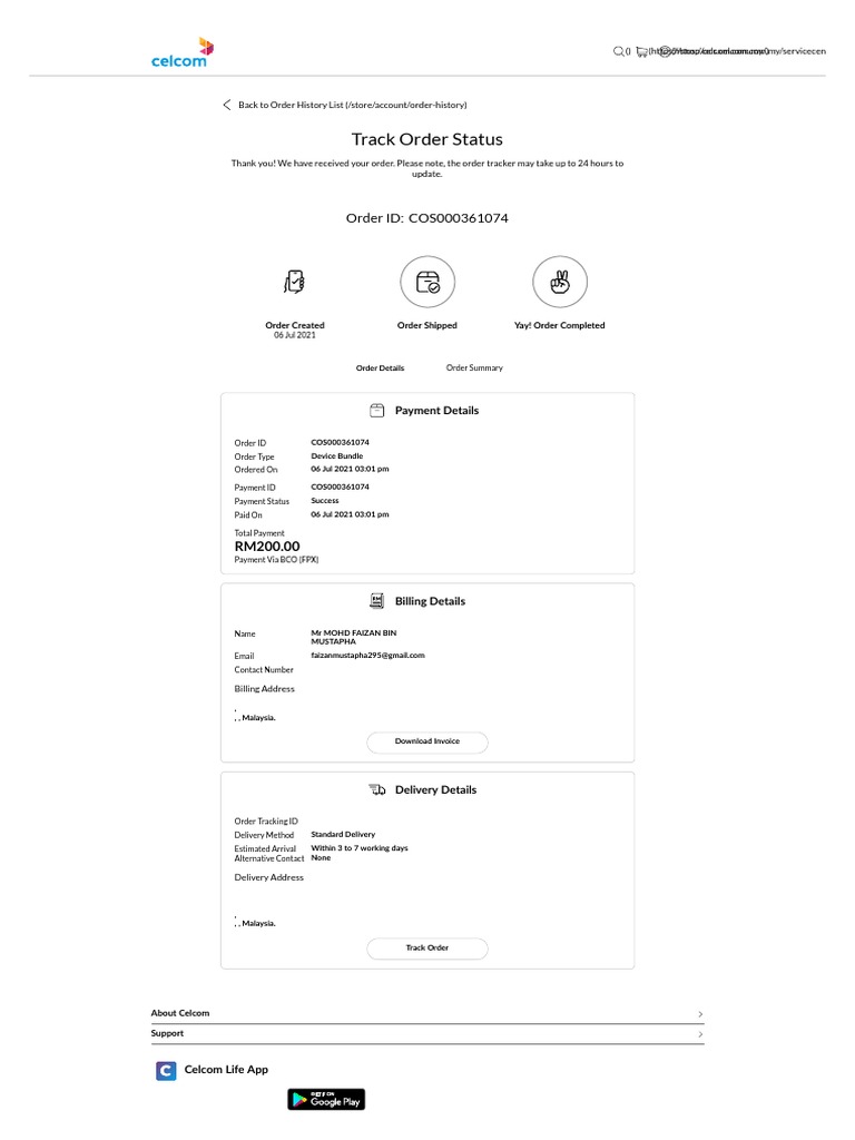 Track Order Details - Celcom | PDF | Information Technology | Mobile Software