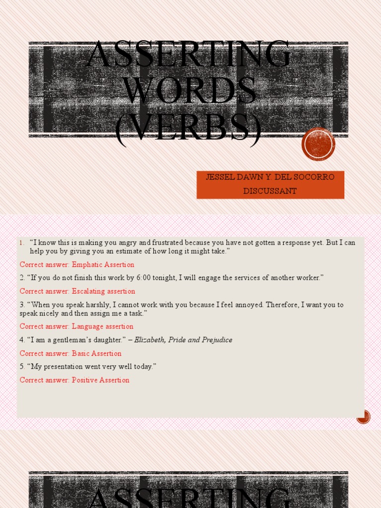 Asserting Words (VERBS) | PDF | Verb | Grammatical Tense