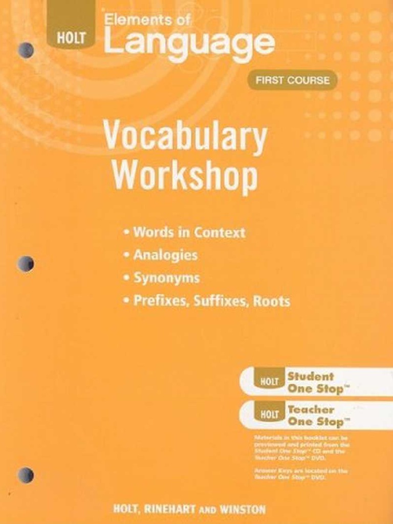 Holt Rinehart Winston. - Vocabulary Workshop - First Course (Elements ...