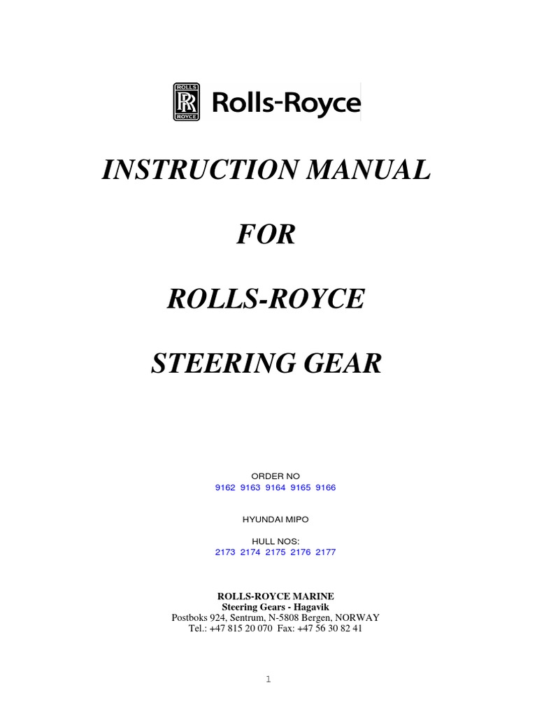 Instruction Manual FOR Rolls-Royce Steering Gear | PDF | Valve | Pump