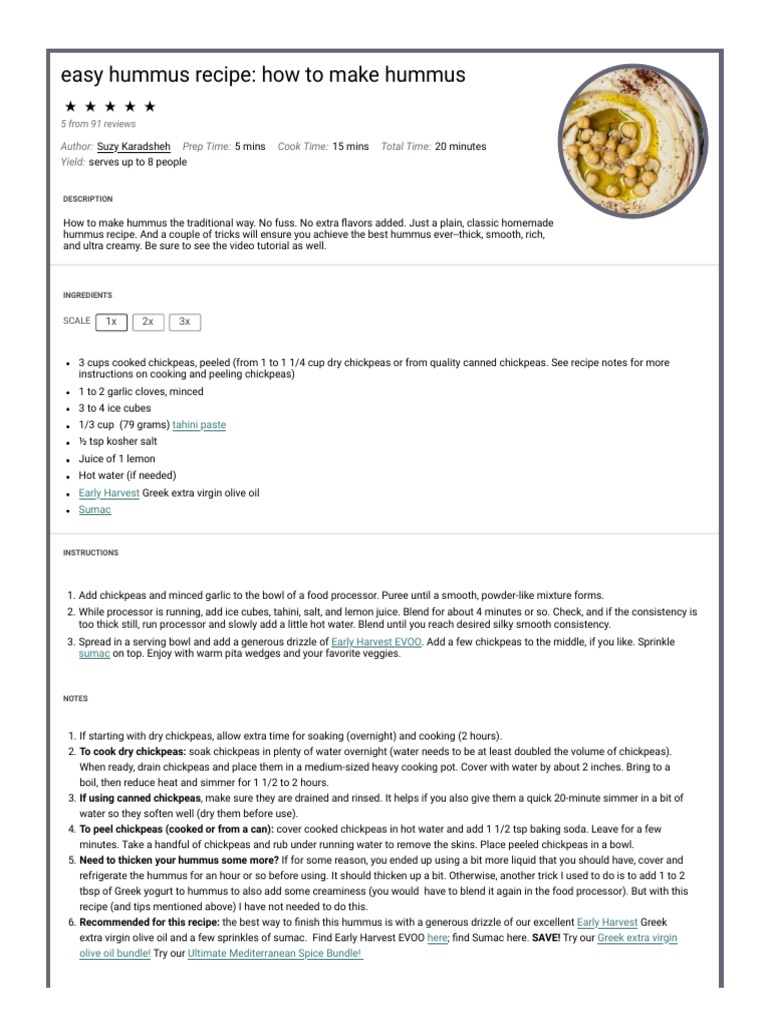 Easy Hummus Recipe (Authentic & Homemade From Scratch) - The Mediterranean Dish | PDF | Vitamin ...