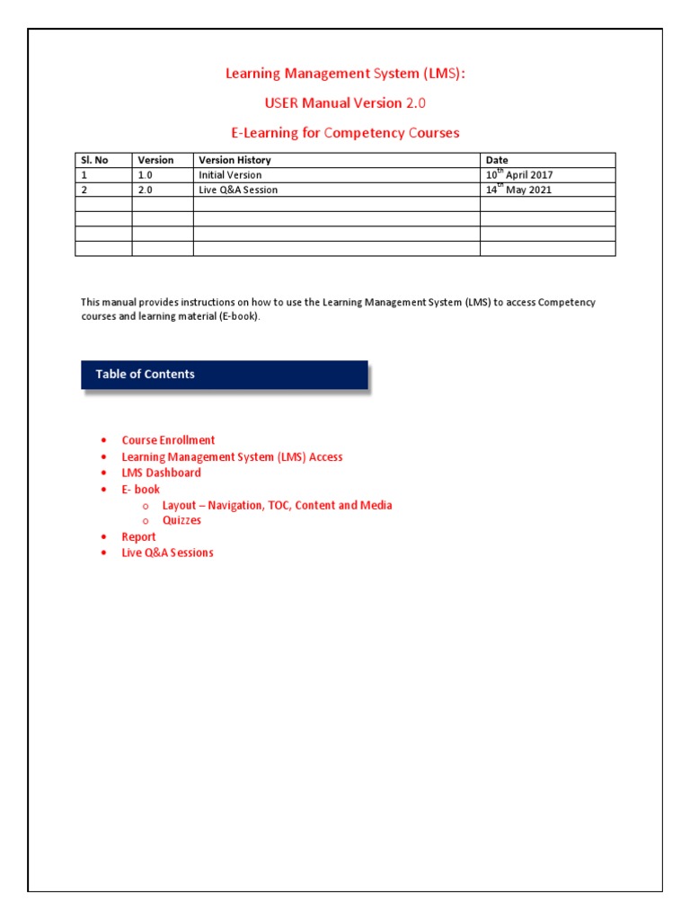 Learning Management System (LMS) : USER Manual Version 2.0 E-Learning ...