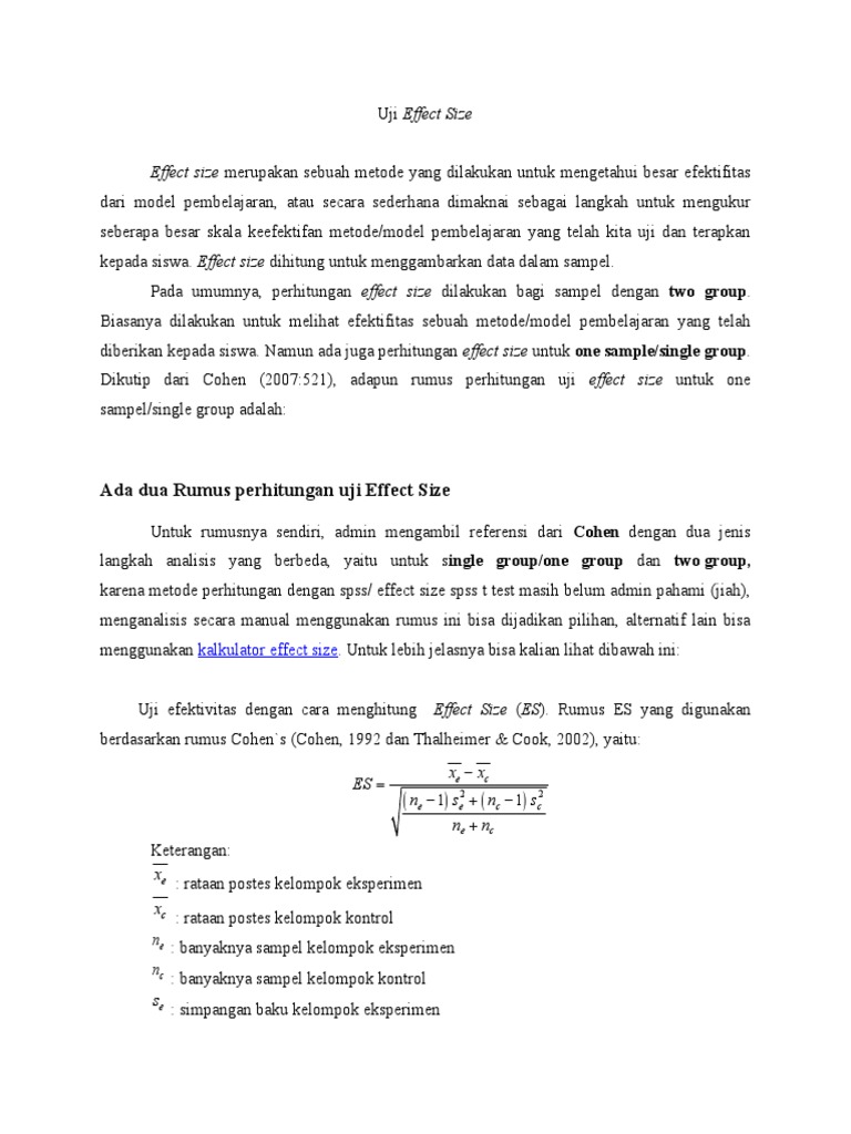 Rumus dan Interpretasi Effect Size | PDF | Metode & Bahan Ajar