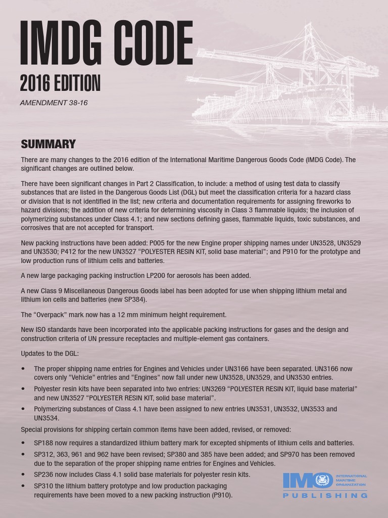IMDG Code Amendment 38-16 Summary | PDF | Dangerous Goods | Chemistry