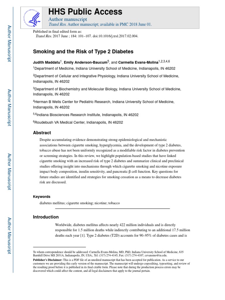 HHS Public Access: Smoking and The Risk of Type 2 Diabetes | PDF ...