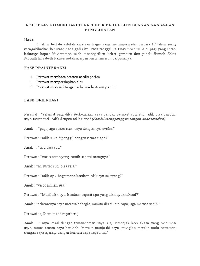 Role Play Komunikasi Terapeutik Pada Klien Dengan Gangguan Penglihatan ...