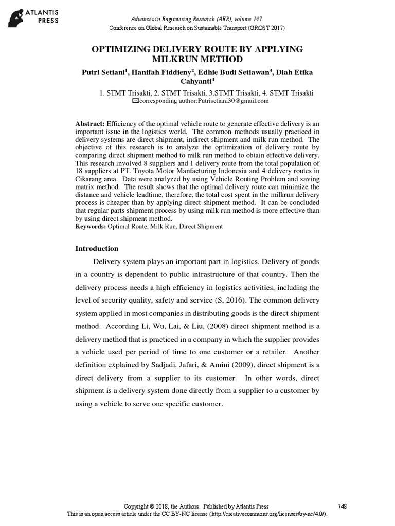 Optimizing Delivery Route by Milkrun Method | PDF | Logistics ...