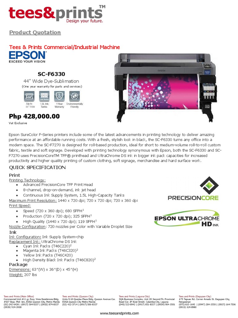 Full Sublimation Printer and Heatpress Product Quotation | PDF ...