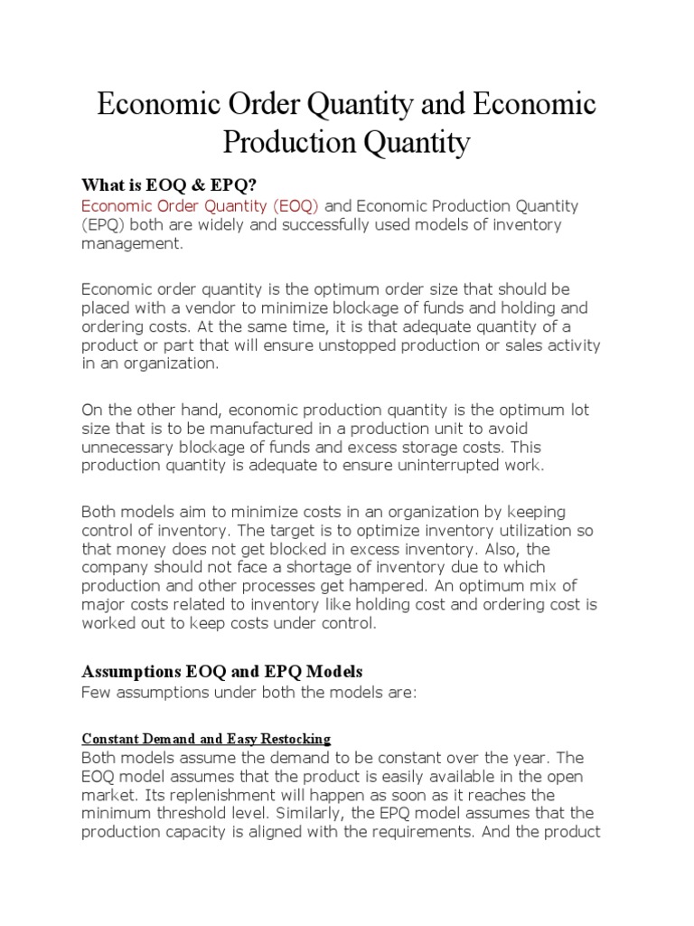 EOQ vs EPQ: Inventory Management Models | PDF | Inventory | Demand