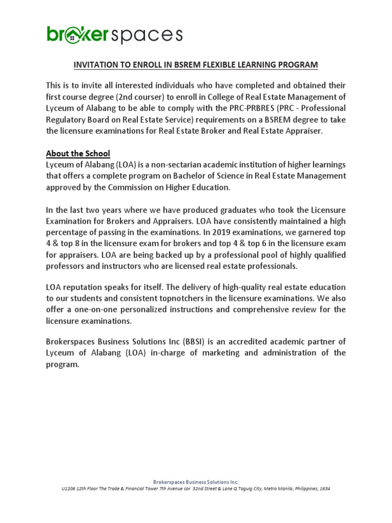 BSREM-BBSI Brochure | PDF | Property Management | Licensure