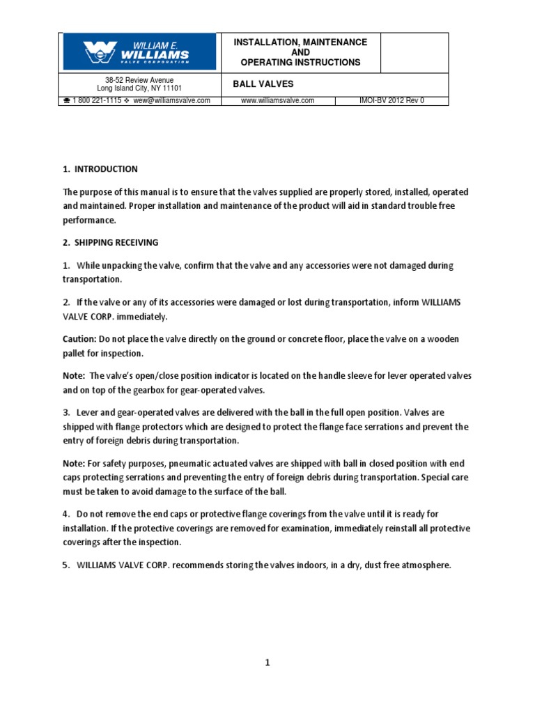 Williams Ball Valve Installation Manual | PDF | Valve | Tools