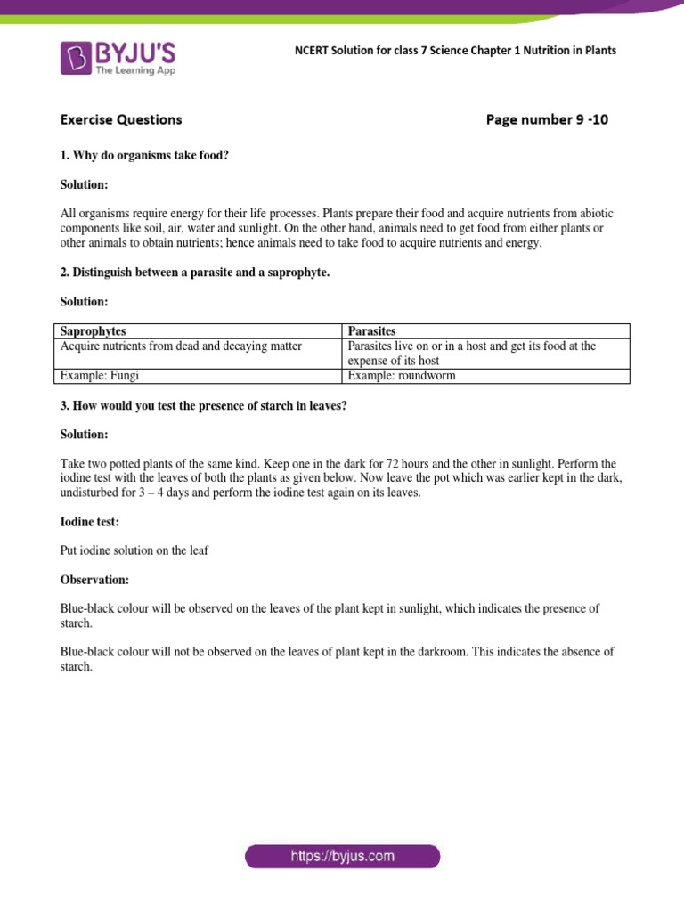 Ncert Solutions Mar3 For Cbse Class 7 Science Chapter 1 | PDF | Plants | Photosynthesis