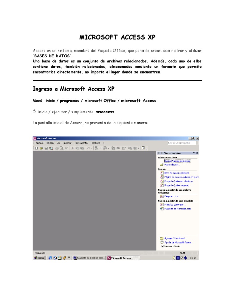 Introducción a Microsoft Access XP: Creación y Administración Básica de Tablas, Formularios e ...