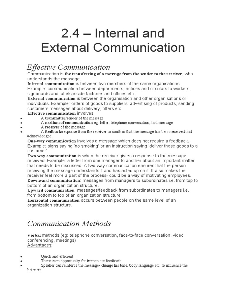 2.4 Internal and External Communication | PDF | Communication | Text ...