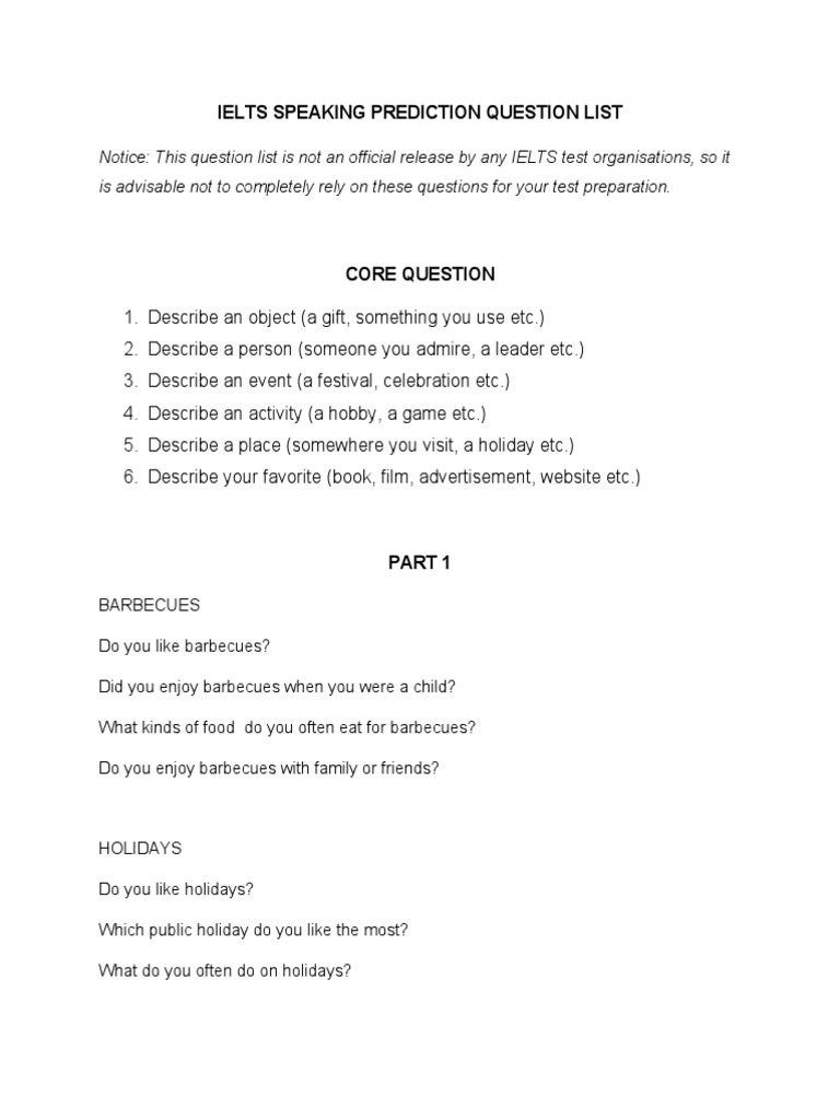 IELTS Speaking Prediction Questions List | PDF | Toys | Pet