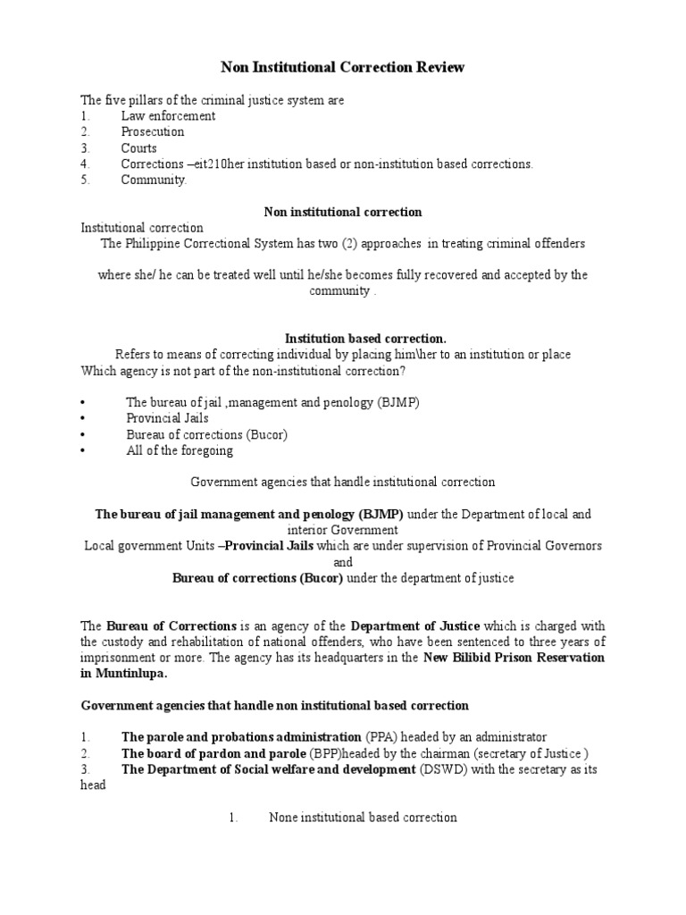 Non Institutional Correction Review | PDF | Probation | Pardon
