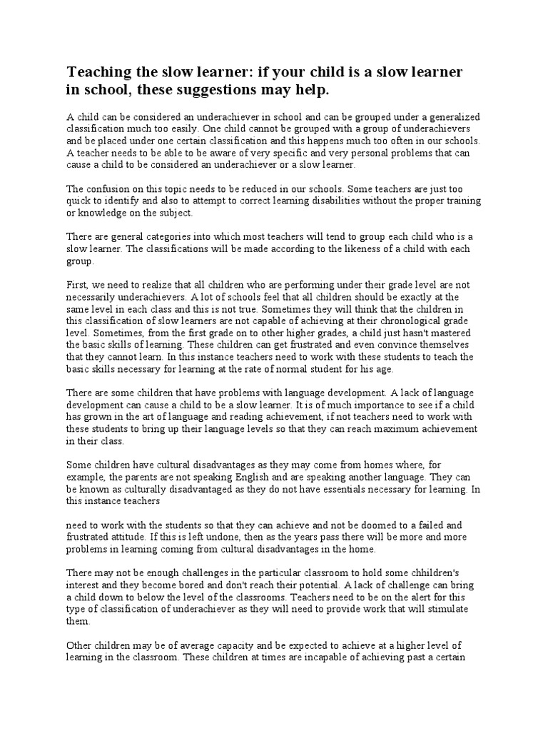 Teaching The Slow Learner | Download Free PDF | Learning Disability ...