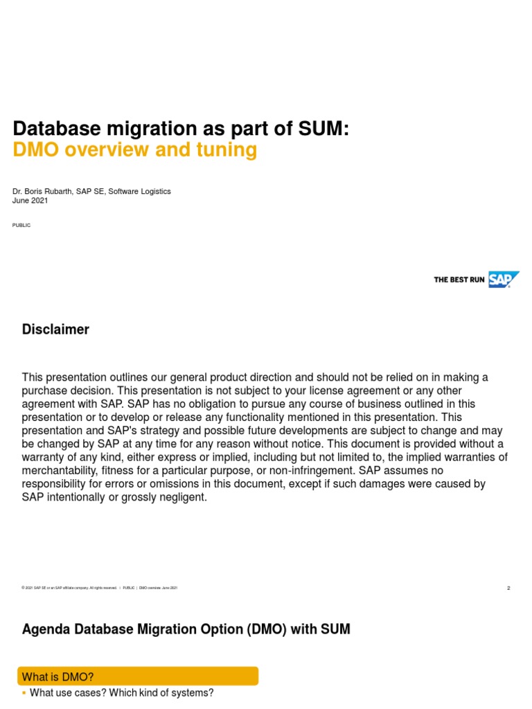 Database Migration As Part of SUM:: DMO Overview and Tuning | PDF | Databases | Software Engineering